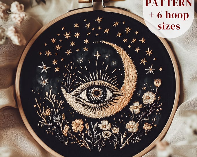Celestial Hand Embroidery Design, All Seeing Eye Embroidery PDF Pattern ...