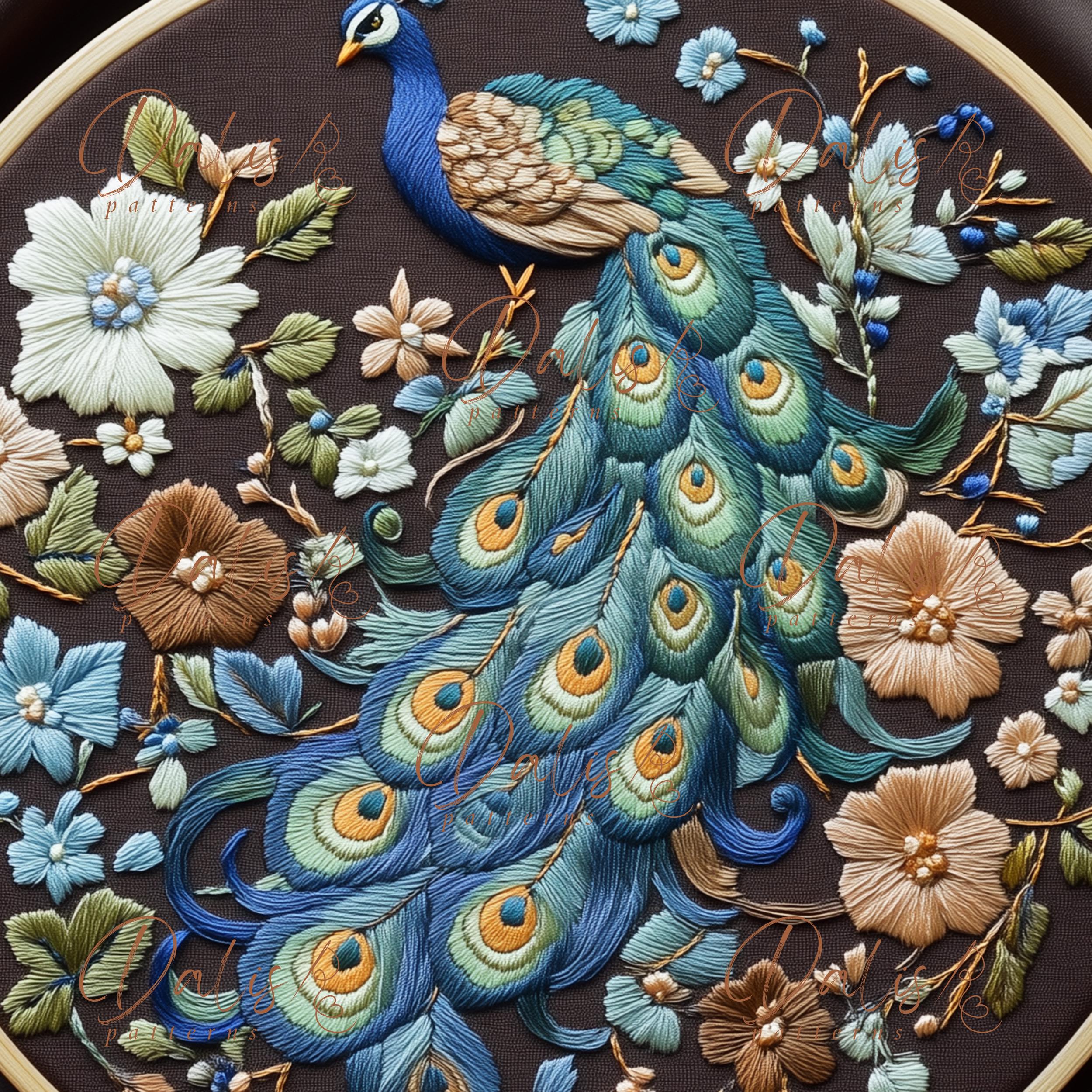 Peacock Embroidery PDF Pattern, Tropical Bird Hand Embroidery Design ...