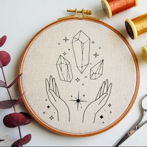 Celestial Hand Embroidery Design Bundle: Cosmic Planet, Crystals, Sun ...