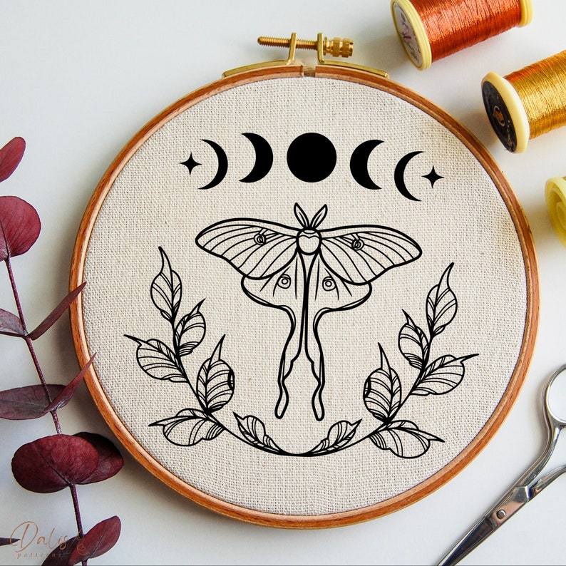 Printable Moth Embroidery Pattern Template Bundle, Wiccan Insect ...
