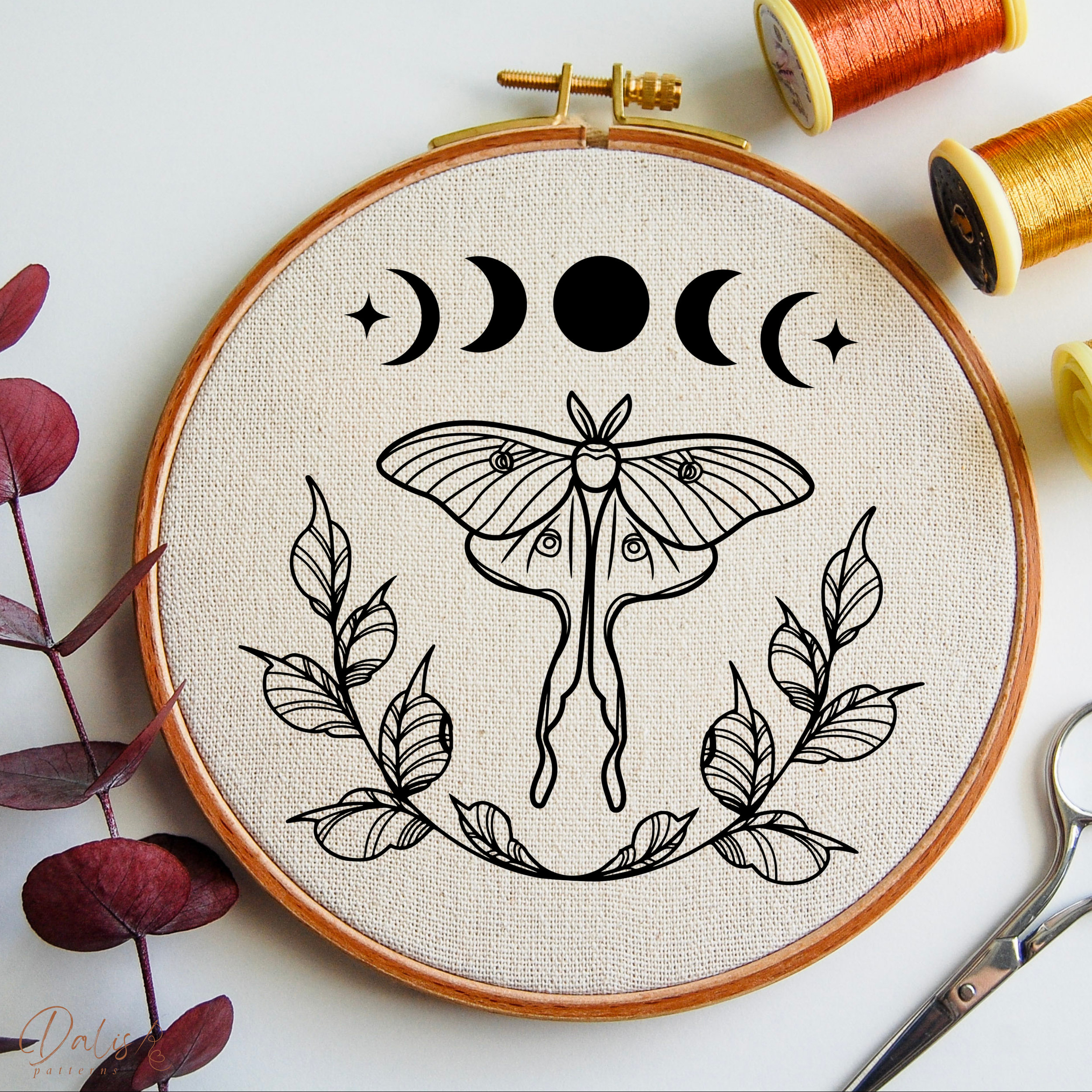 Printable Moth Embroidery Pattern Template Bundle, Wiccan Insect ...