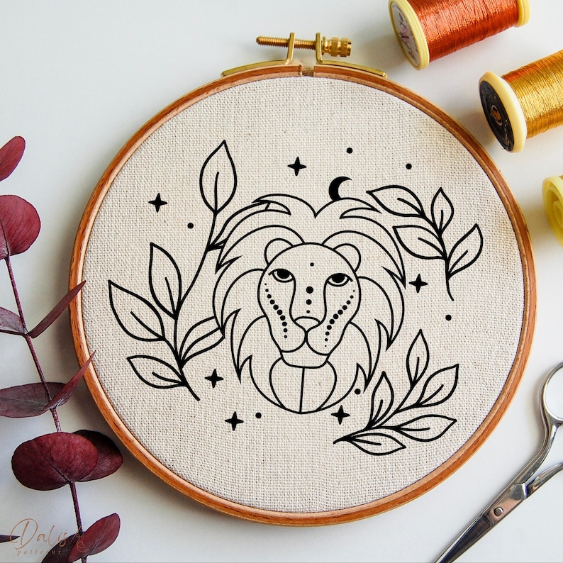 Leo Zodiac Sign Embroidery PDF Pattern, Astrology Leo Symbol DIY ...
