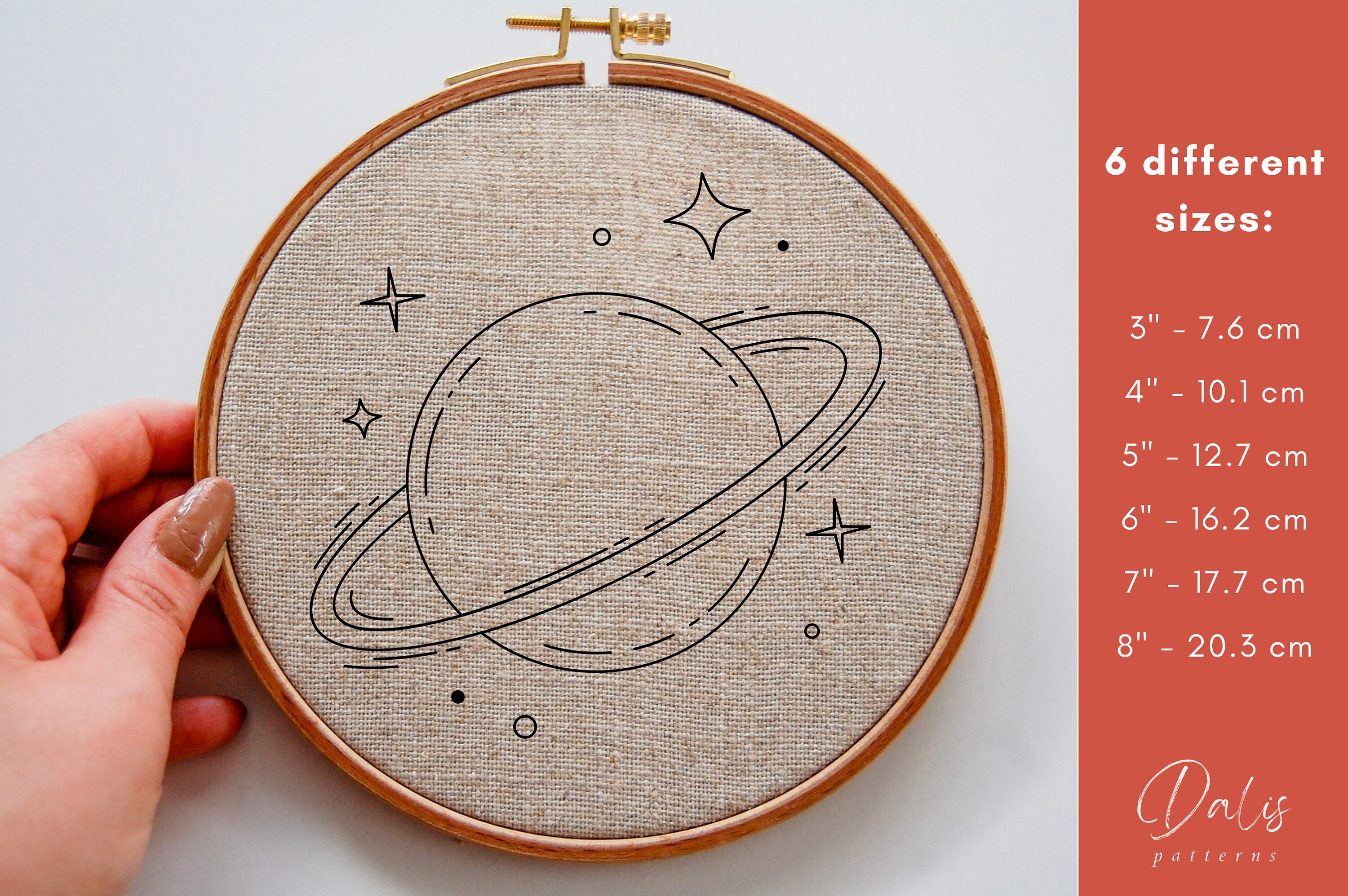 Cosmic Planet Hand Embroidery Design Digital Files, Minimal Celestial ...