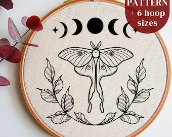 Printable Moth Embroidery Pattern Template Bundle, Wiccan Insect ...