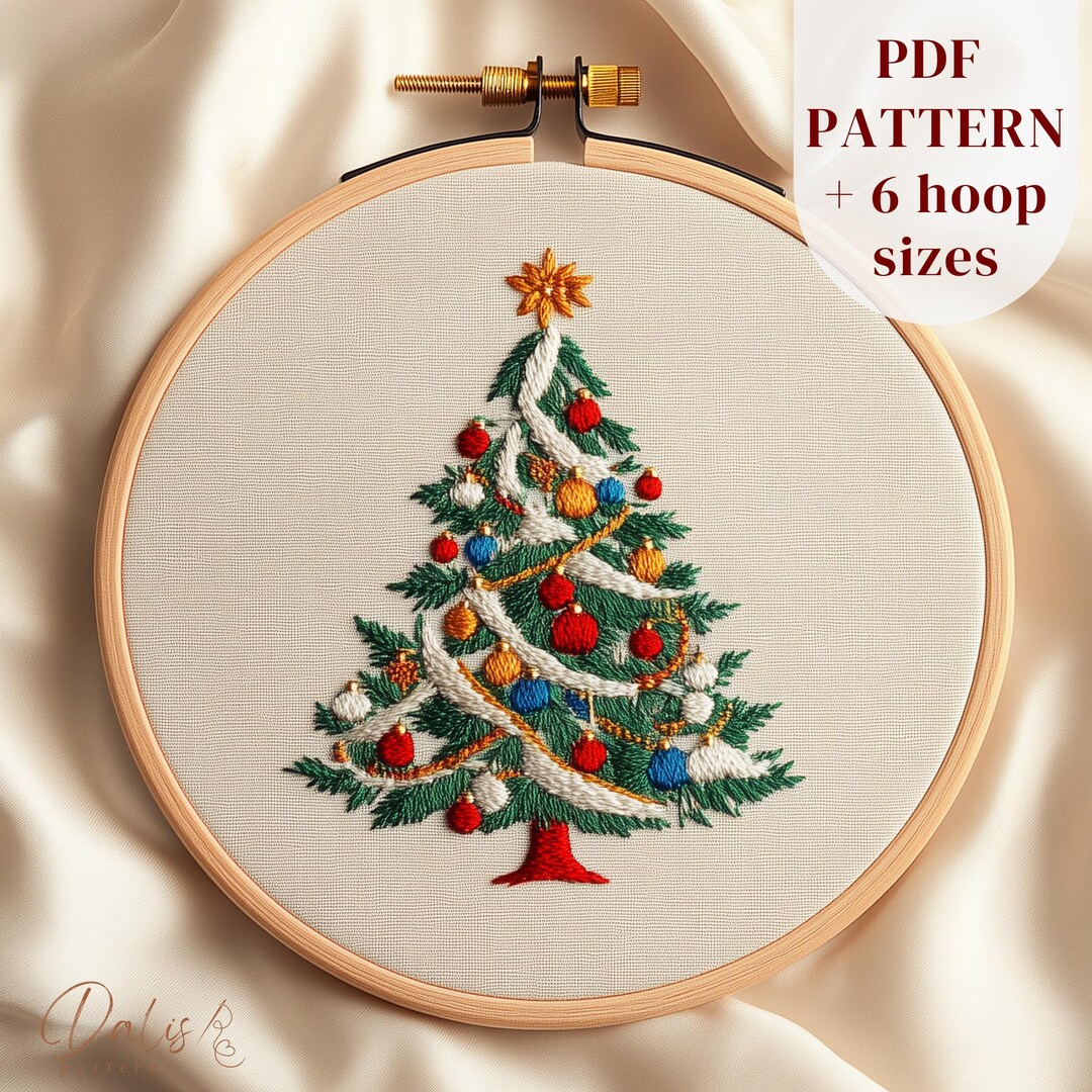Christmas Tree Hand Embroidery Pattern, Christmas Embroidery Design ...
