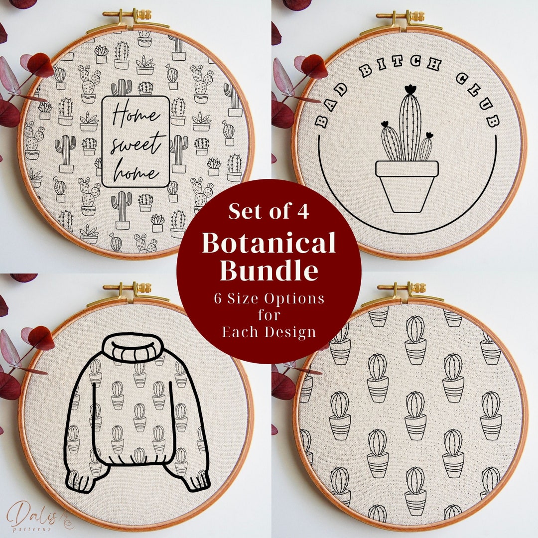 Cactus Embroidery Design Bundle, Cacti DIY Hoop Art Pattern Files, Hand ...
