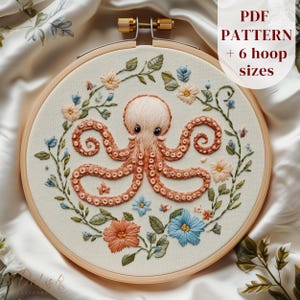 Octopus Hand Embroidery Pattern, Summer Embroidery Design, Ocean Life ...