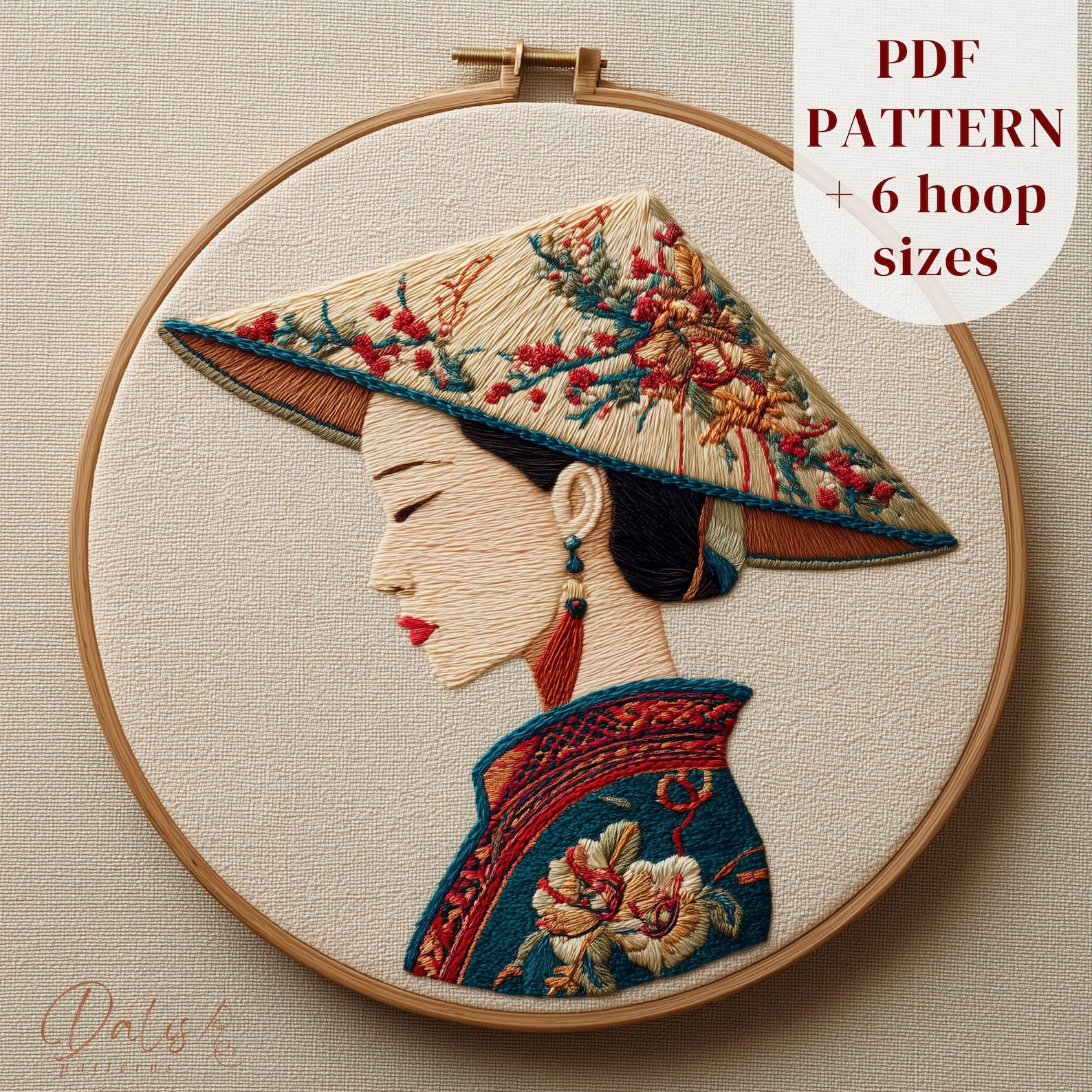 Asian Woman Hand Embroidery Design, Japanese Embroidery PDF Pattern ...