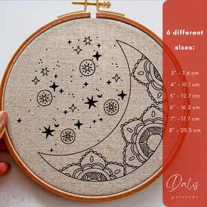 Celestial Hand Embroidery Design Template, Mystical Crescent Moon DIY ...