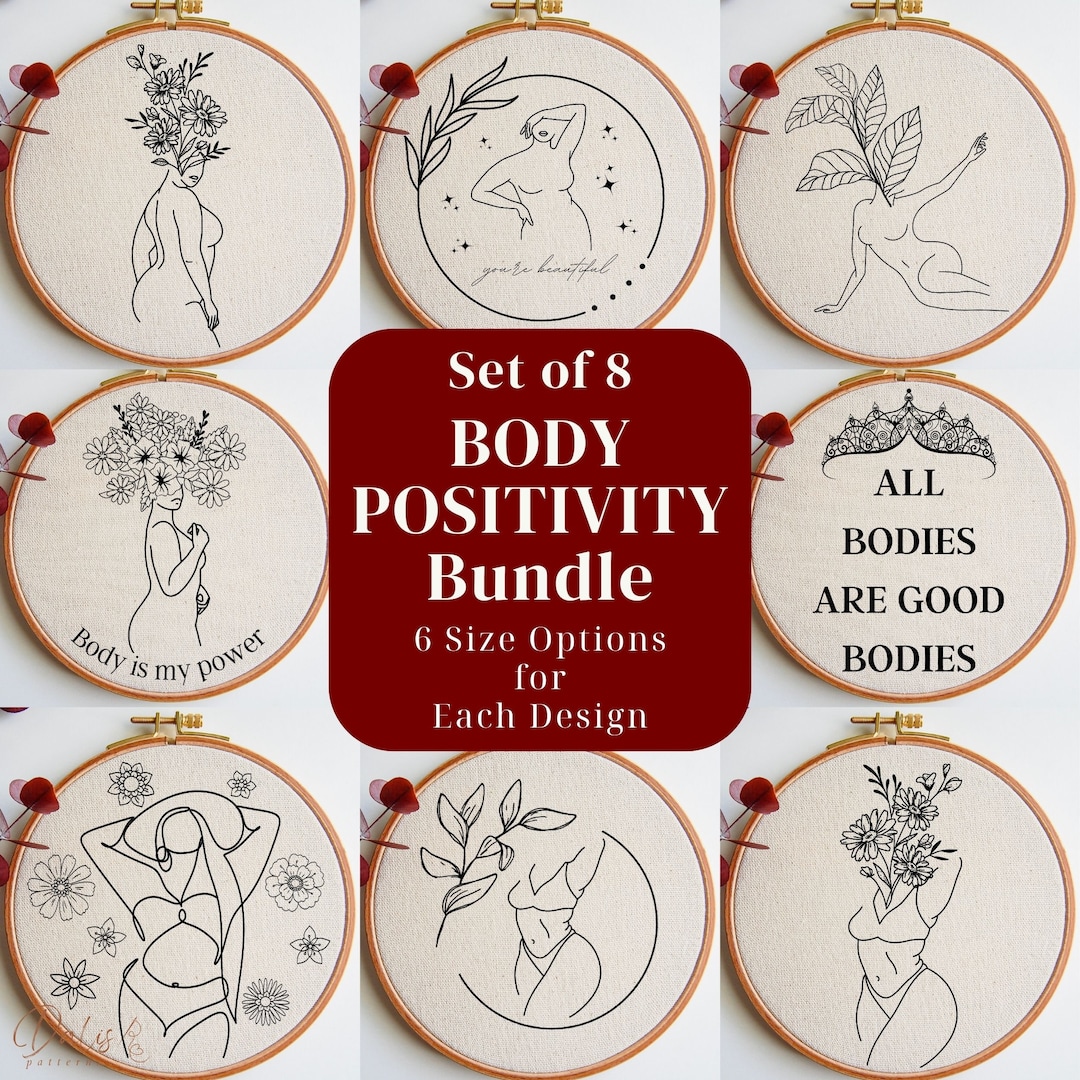 Body Positivity Modern Hand Embroidery PDF Pattern Bundle, Curvy Women ...