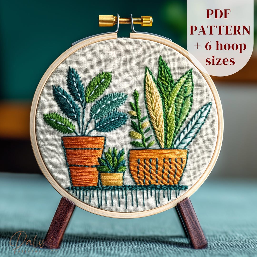 House Plants Hand Embroidery Design, Potted Plants Embroidery Pattern ...