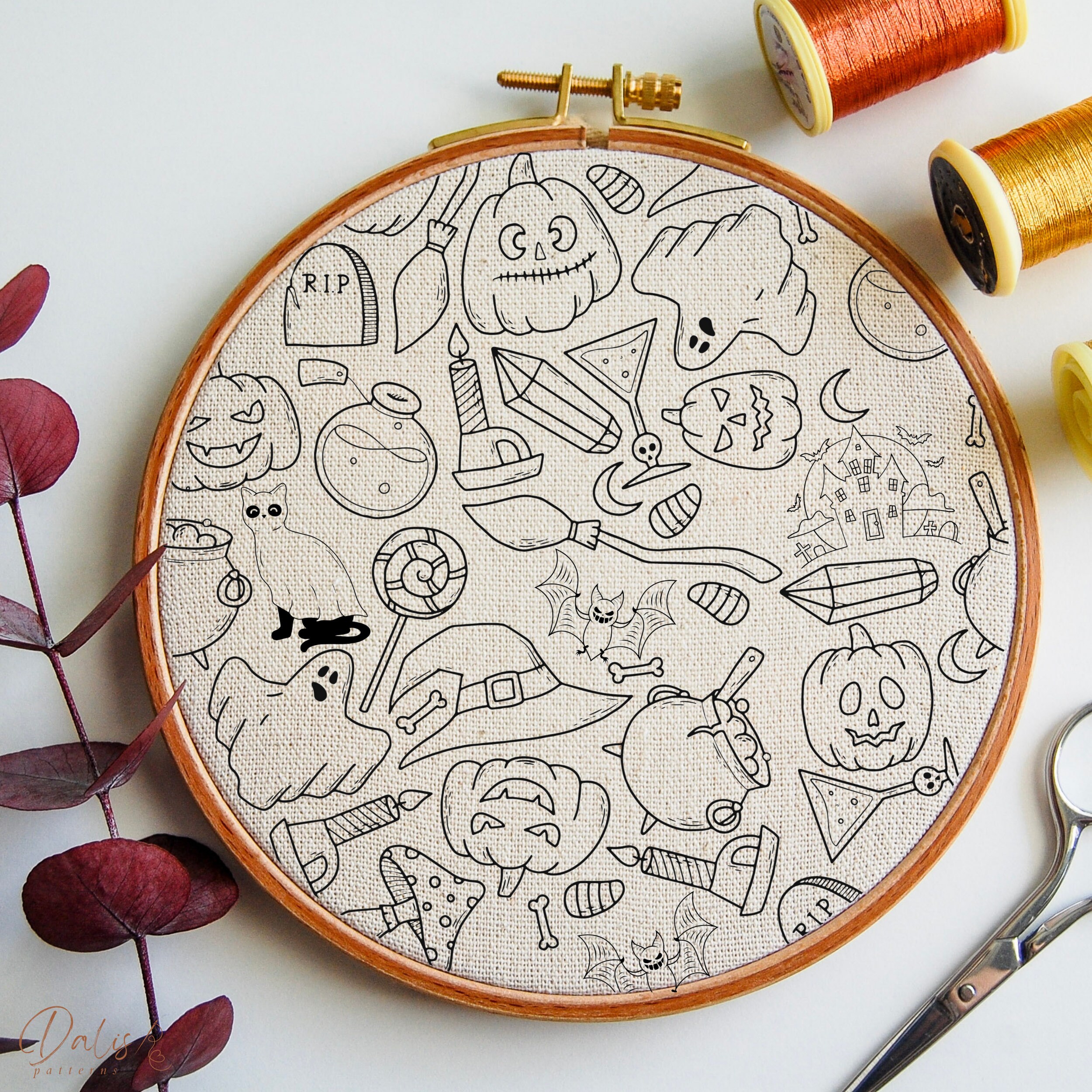 Spooky Season Hand Embroidery Template, Halloween Hand Embroidery PDF ...