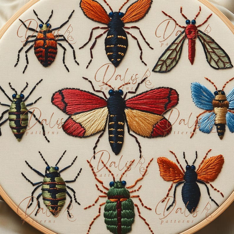 Hand Embroidery PDF Pattern, Insects and Bugs Embroidery Design, Gothic ...