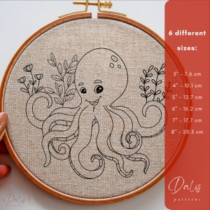Octopus Embroidery PDF Pattern Template, Sea Life DIY Embroidery Hoop ...