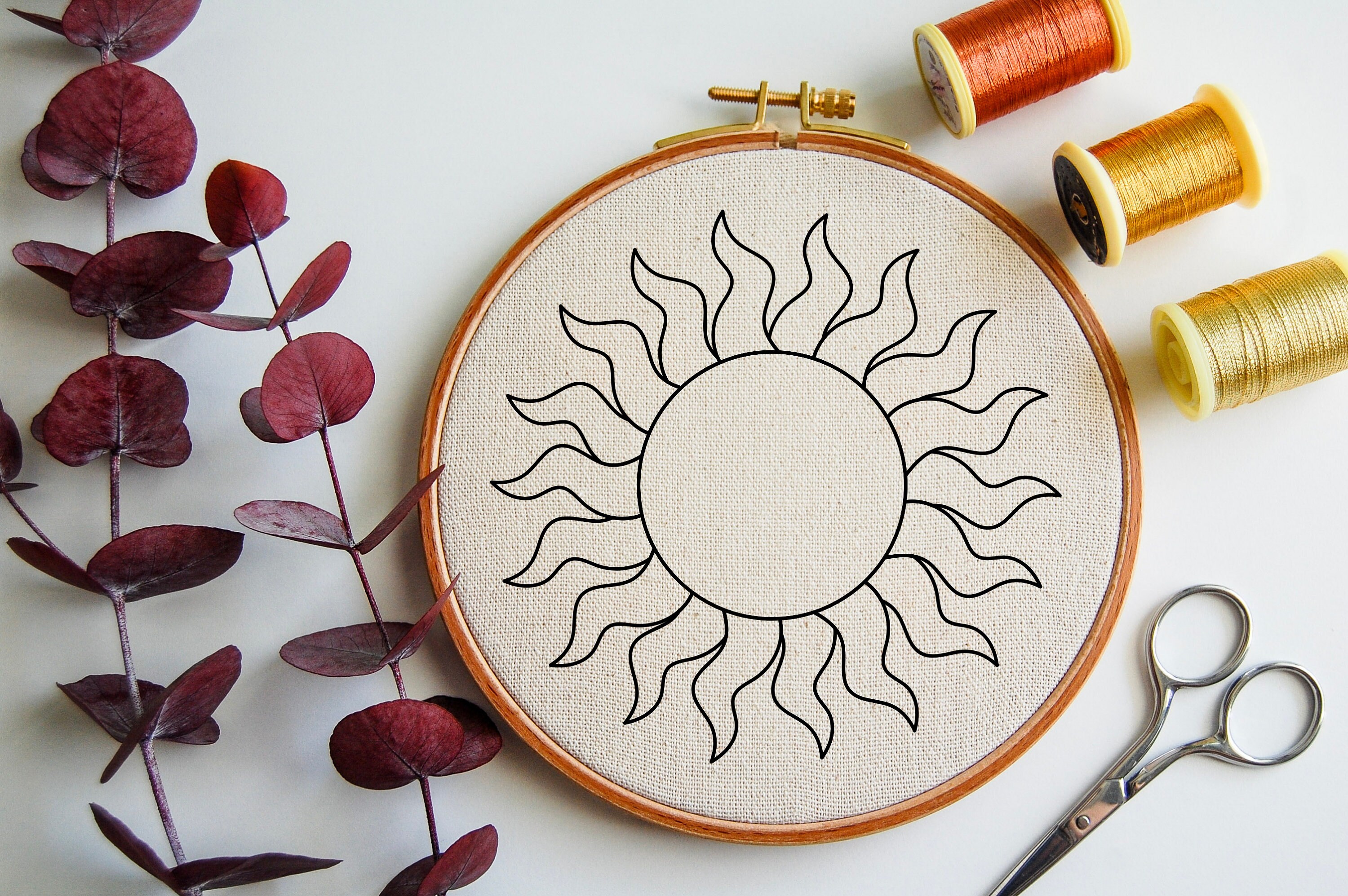 Sun Hand Embroidery Art PDF Pattern for Beginners, Solar DIY Hoop Art ...
