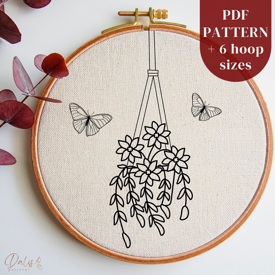 Cottagecore Embroidery PDF Pattern: Houseplant Flowerpot and ...