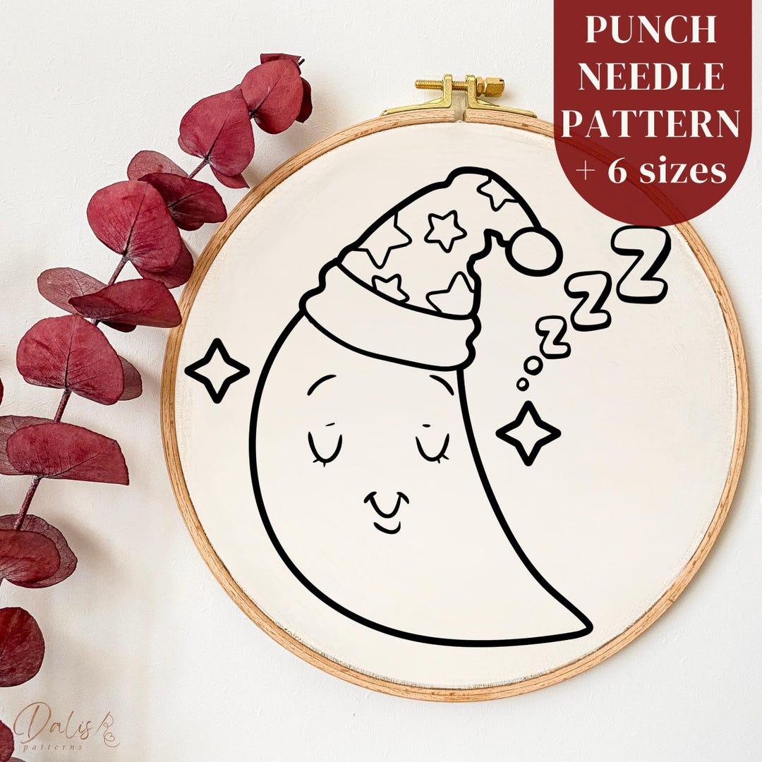 Cute Moon Punch Needle Pattern, Digital Punch Needlework Template ...