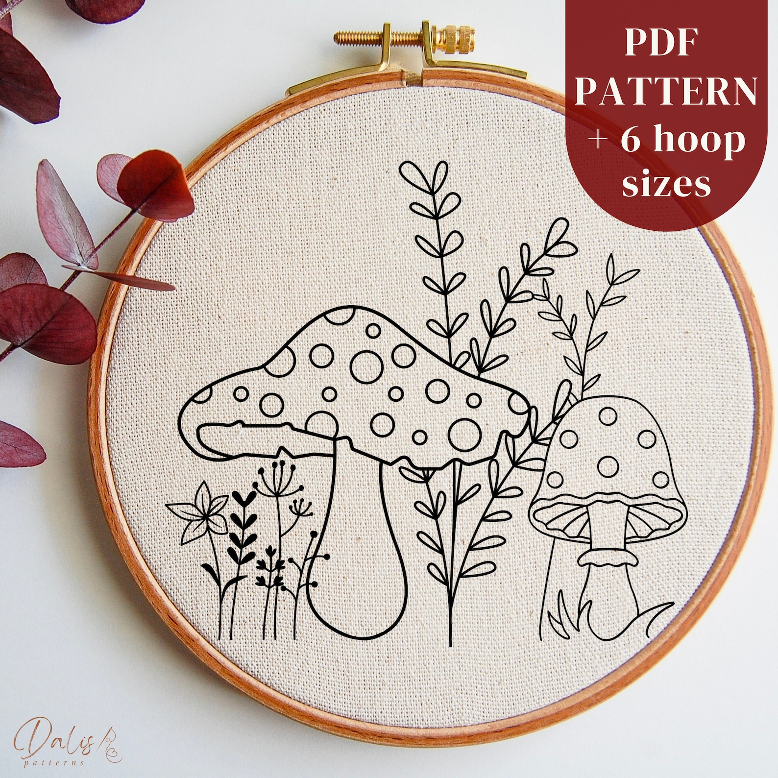 Mushrooms Embroidery PDF Pattern Template, Whimsical Mushroomcore ...