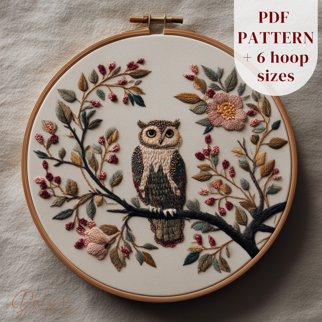 Woodland Owl Embroidery Pattern: Bird Hoop Art, DMC Colors, PDF ...