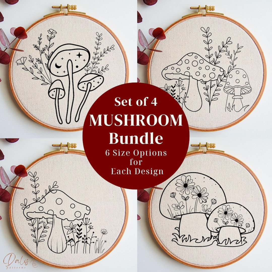 Mushrooms Embroidery PDF Pattern Bundle, Mushroomcore Embroidery Hoop ...