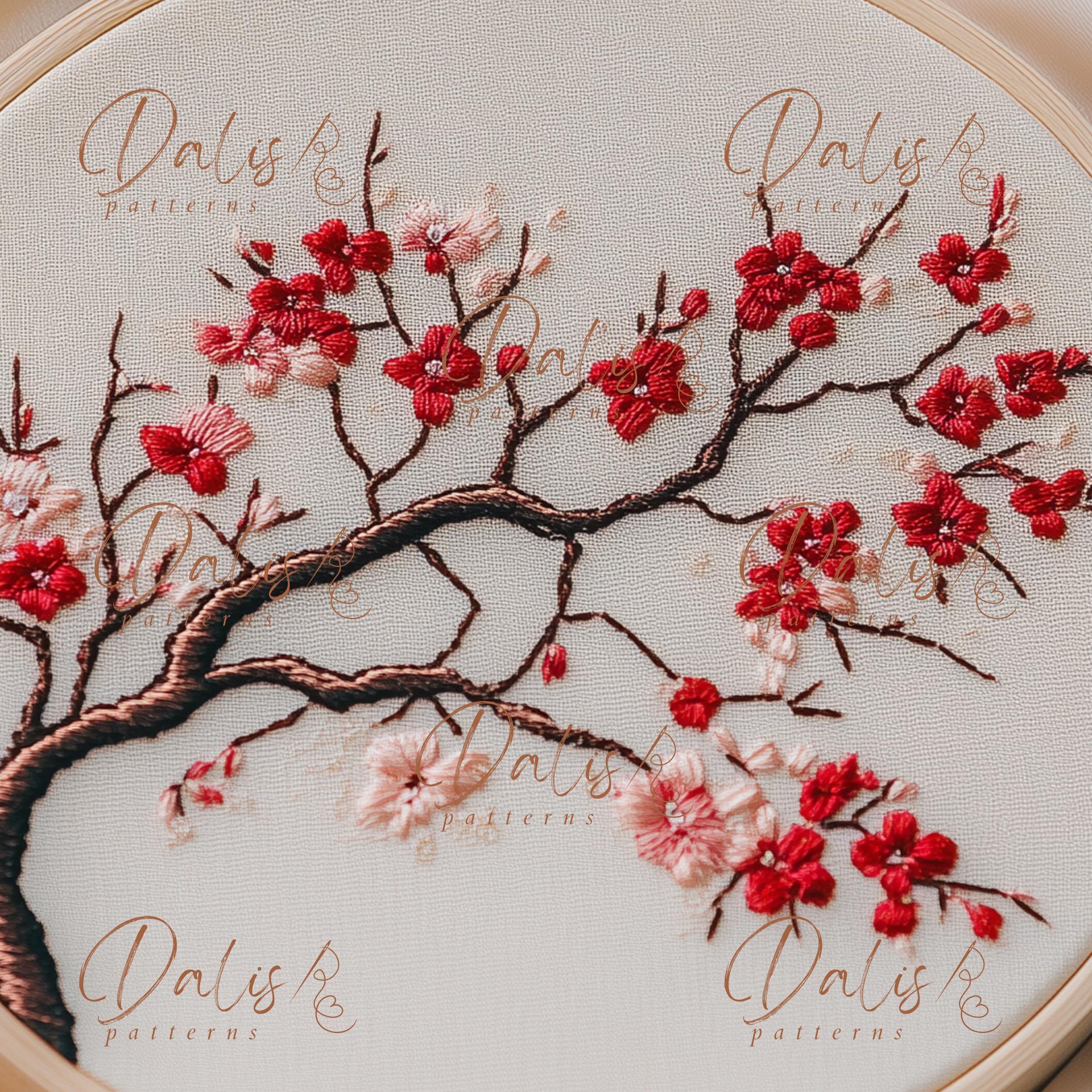 Sakura Tree Branch Hand Embroidery Design, Cherry Blossoms Embroidery ...