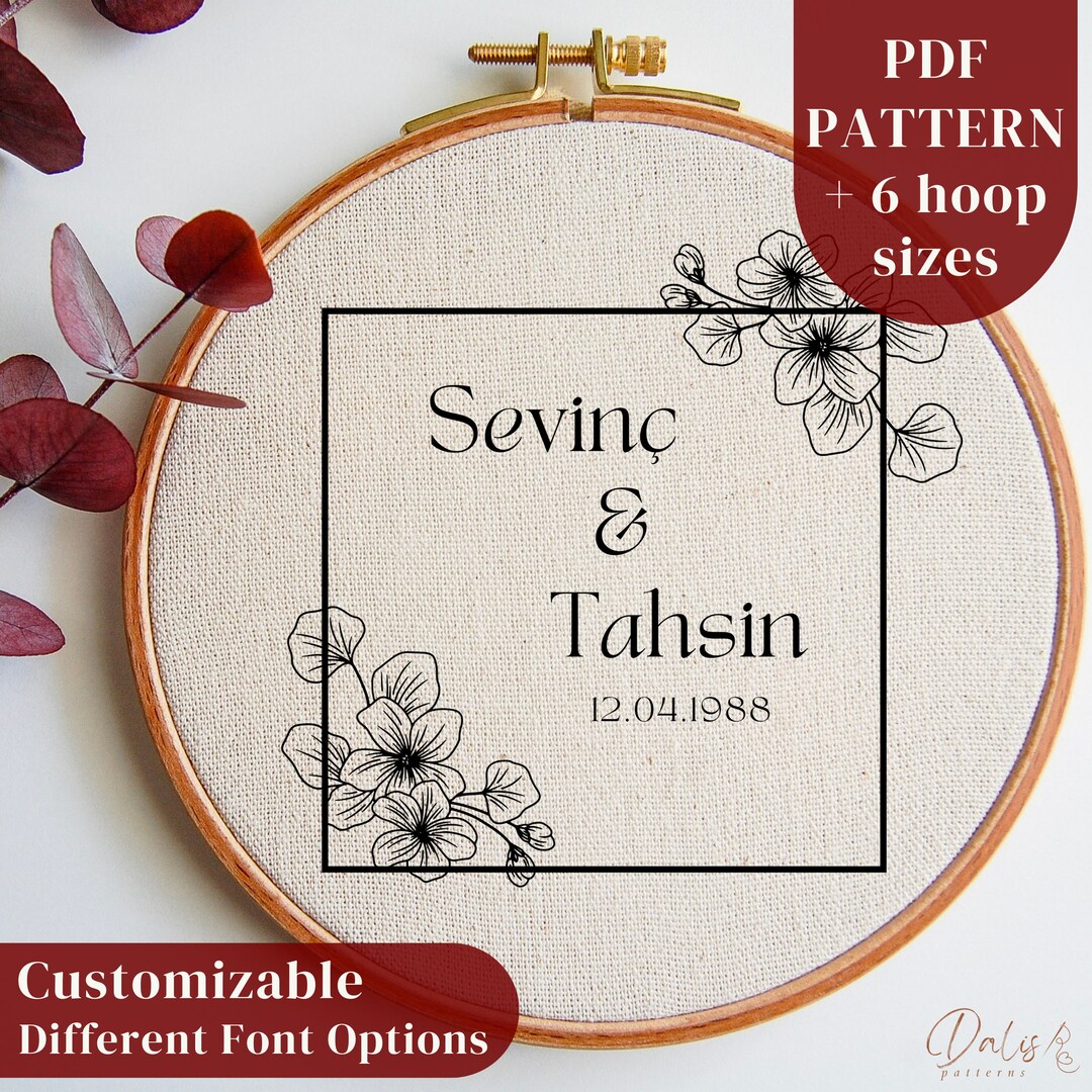 Custom Wedding Embroidery PDF Pattern, Personalized Names Hand ...