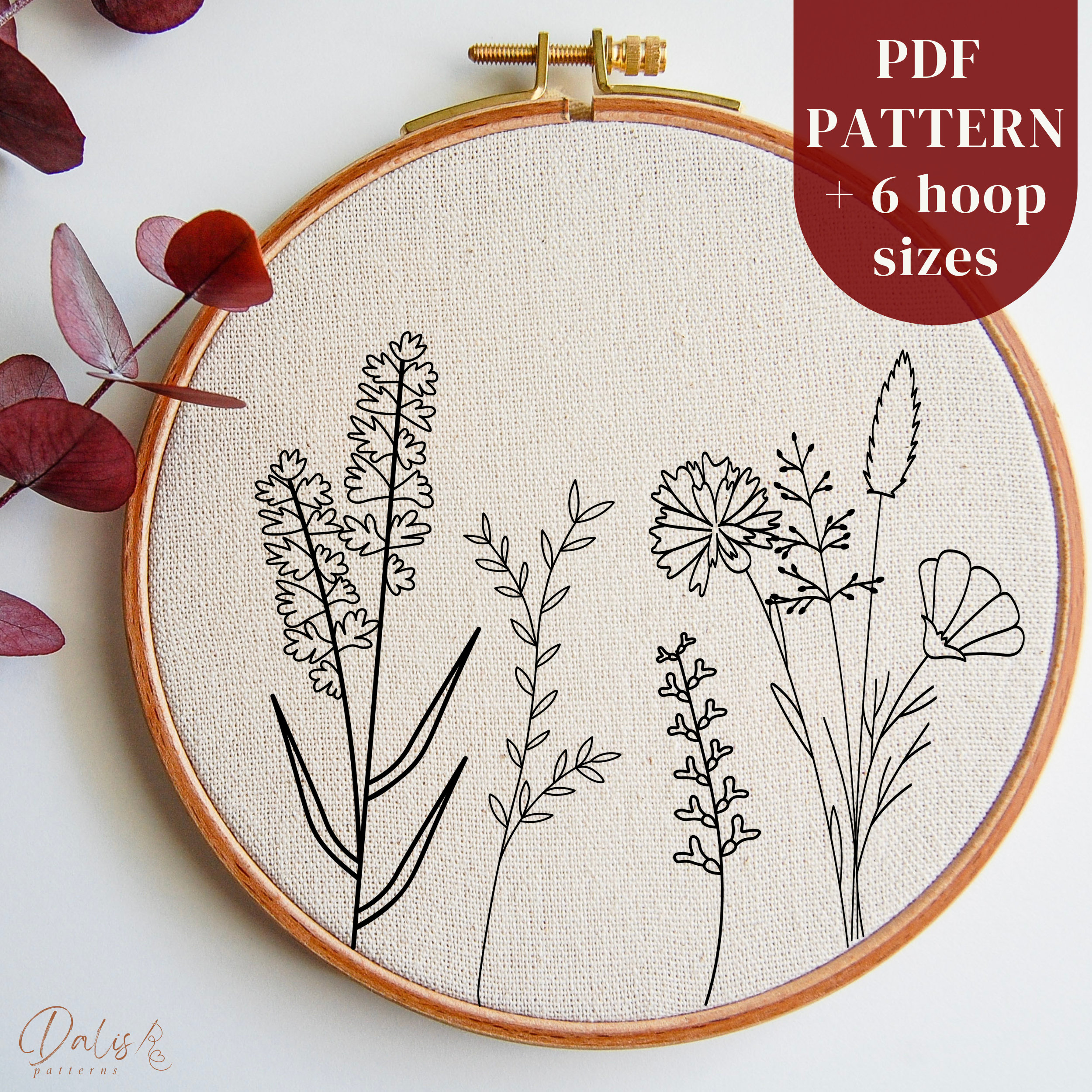 Easy Flowers Embroidery Pattern File, Simple Floral Hand Embroidery ...