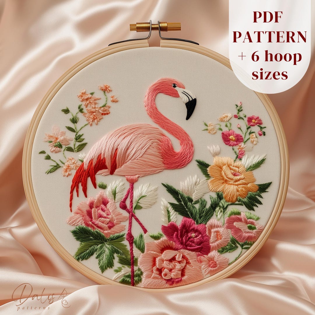 Flamingo Hand Embroidery Pattern, Animal Embroidery Design, Printable ...