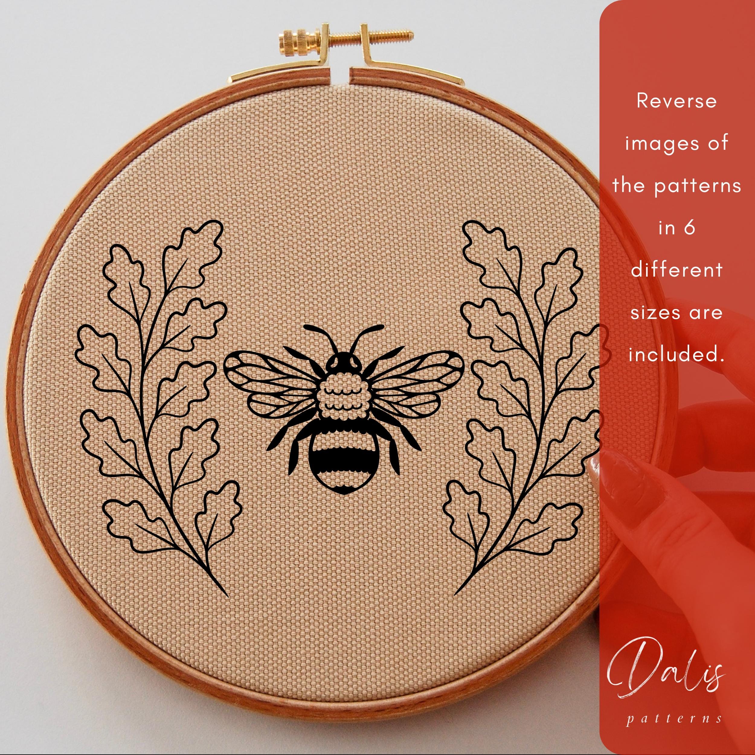 Bees and Leaves Embroidery PDF Pattern Template, Animal Hand Stitching ...
