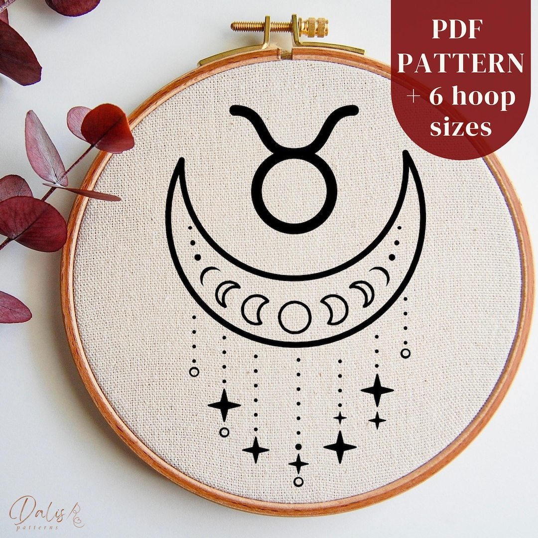 Taurus Symbol Embroidery Design Template, Astrology Hand Embroidery PDF ...