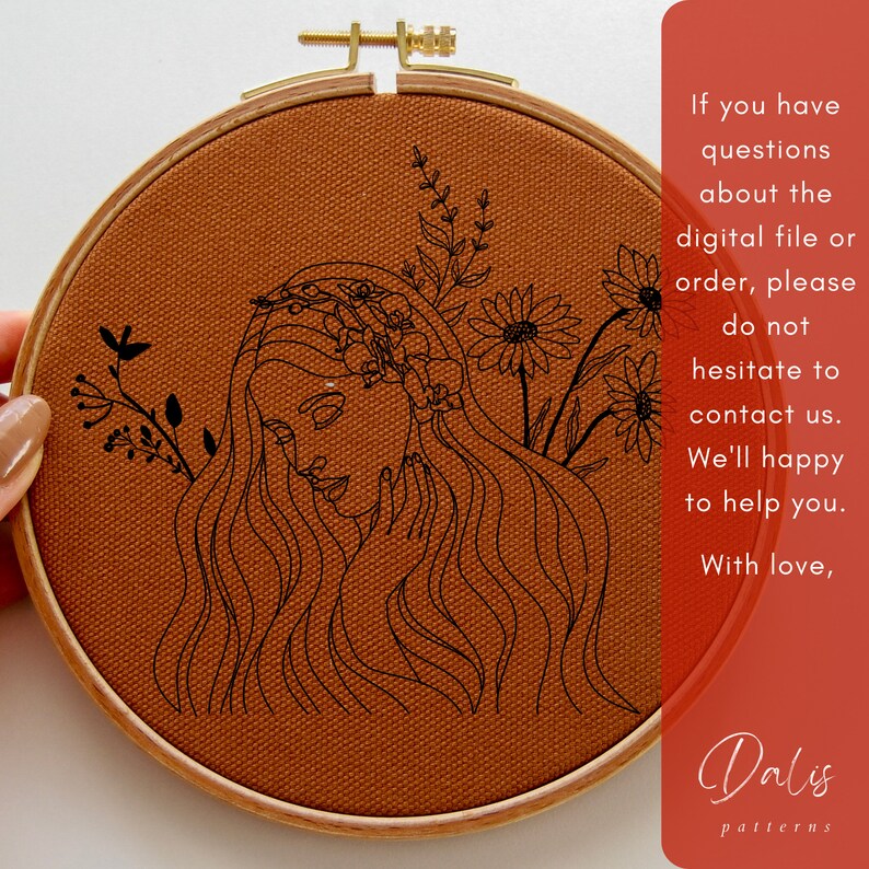 Floral Woman Hand Embroidery PDF Pattern Template, Female Needlepoint ...