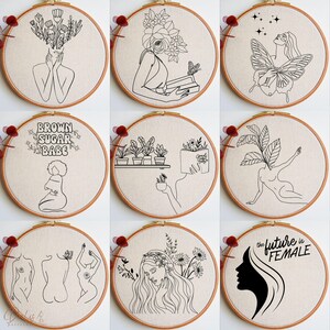 Women and Females Embroidery PDF Pattern Bundle, Modern Hand Embroidery ...