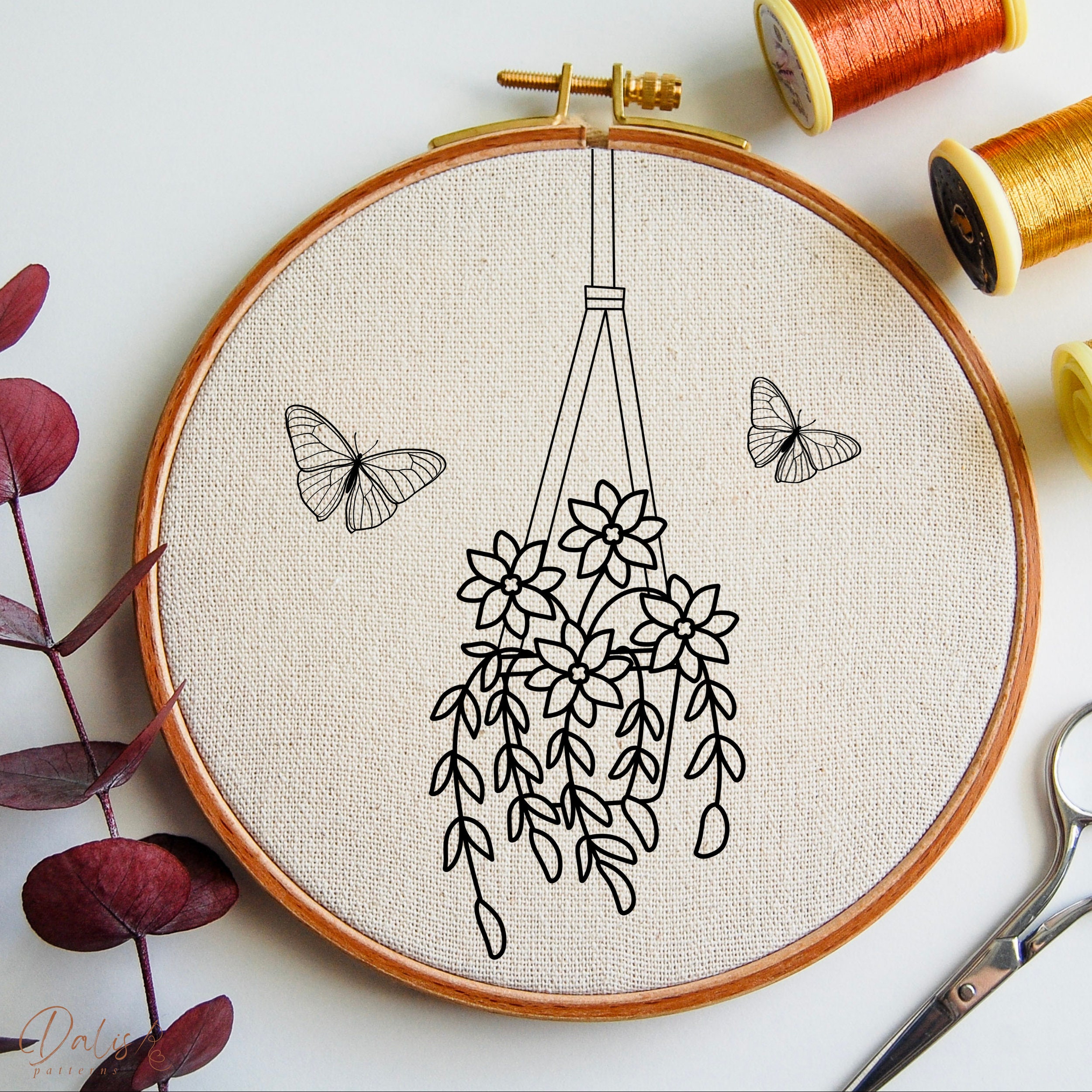 Cottagecore Embroidery PDF Pattern: Houseplant Flowerpot and ...