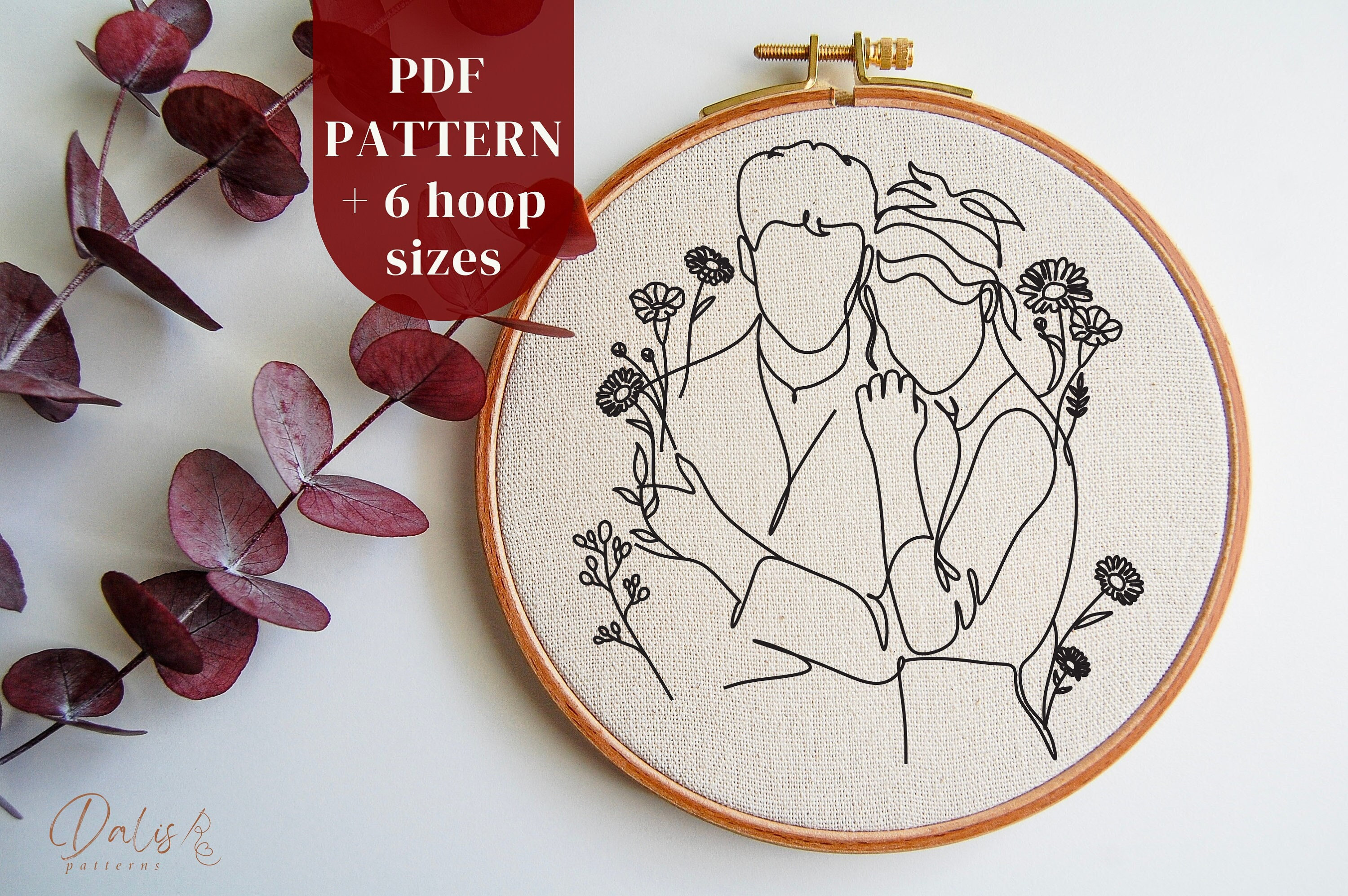 Romantic Hand Embroidery PDF Pattern, Couple Hugging With Flowers ...