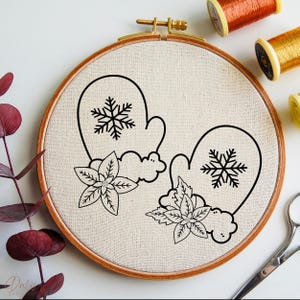 Winter Mittens Embroidery PDF Pattern, Christmas Gloves Hand Embroidery ...