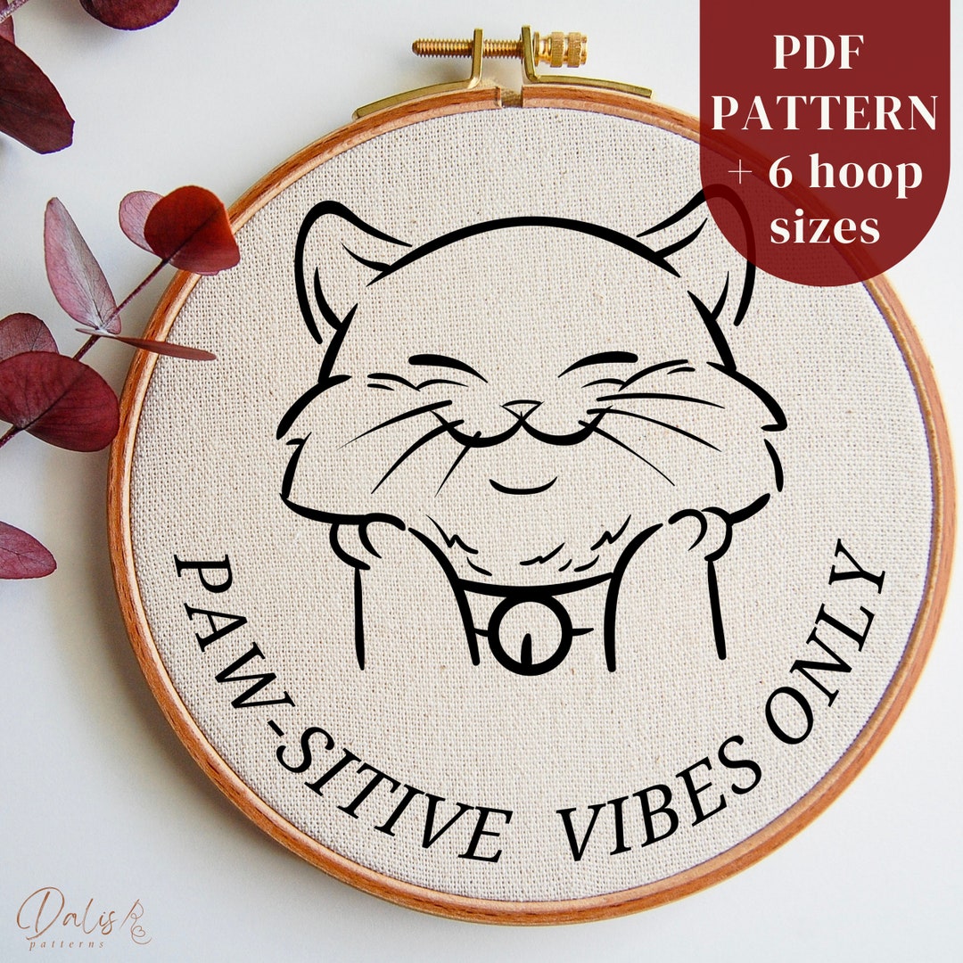 Cute Cat Hand Embroidery Design, Kitten Embroidery PDF Pattern, Animal ...