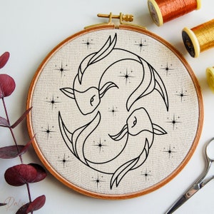 Pisces Zodiac Sign Hand Embroidery PDF Pattern File for Beginners ...