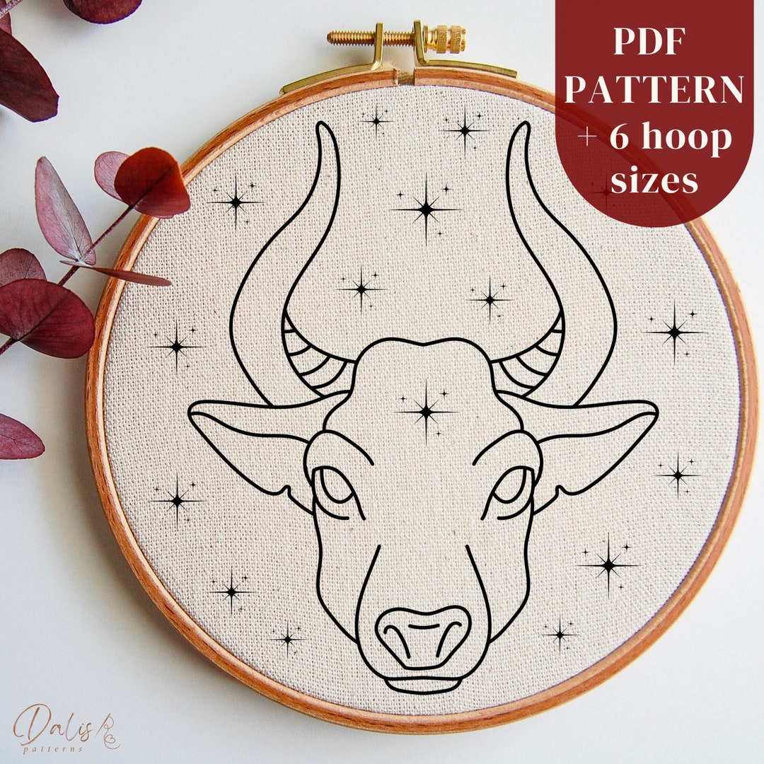 Taurus Zodiac Sign Modern Hand Embroidery PDF Pattern, Astrology Taurus ...