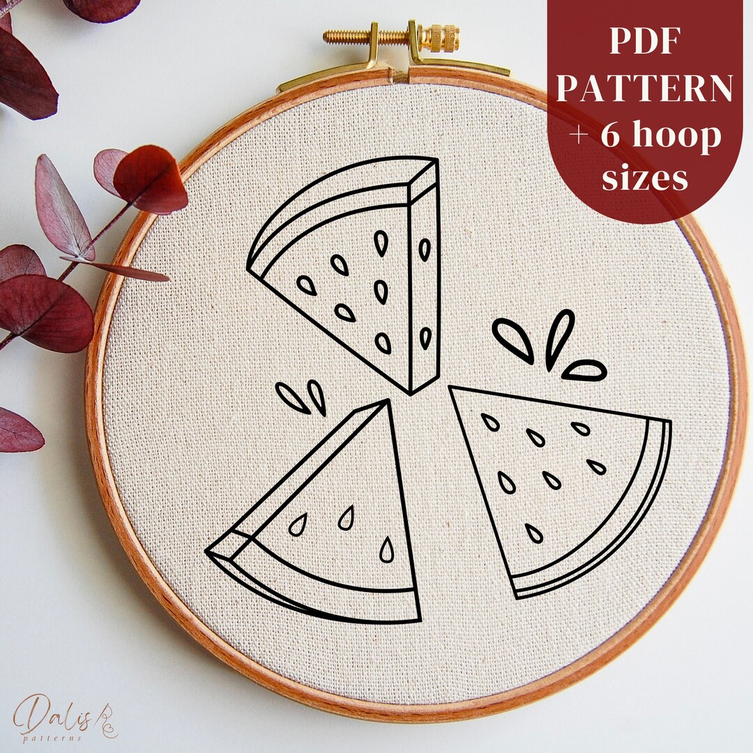 Watermelon Hand Embroidery PDF Pattern, Kitchen DIY Hoop Art Design ...