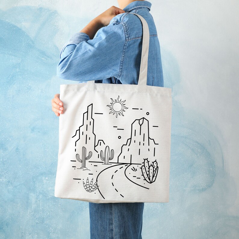 Landscape Hand Embroidery PDF Pattern File, Desert With Cactus Monoline ...