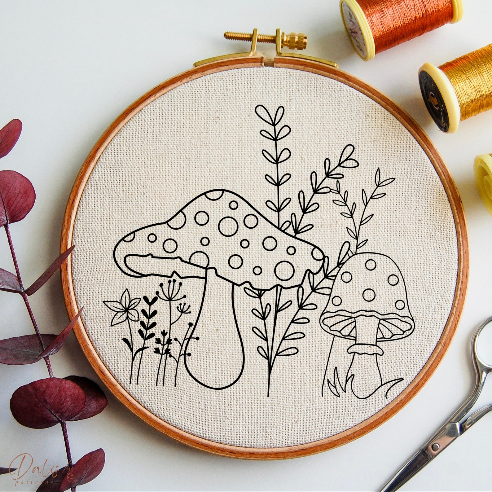 Mushrooms Embroidery PDF Pattern Template, Whimsical Mushroomcore ...