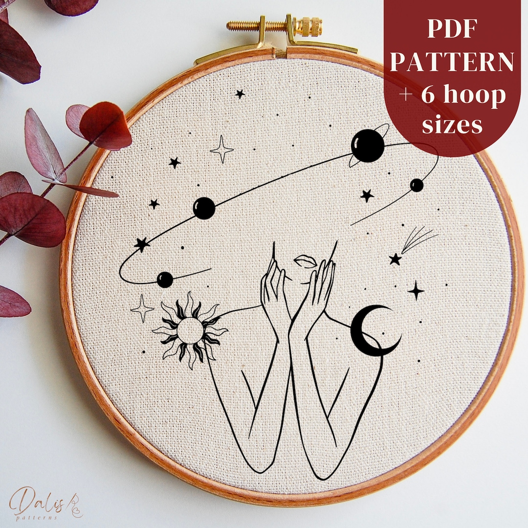 Lady With Celestial Head Hand Embroidery PDF Pattern, Woman Silhouette ...