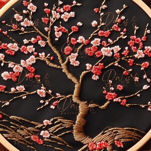 Sakura Tree Hand Embroidery Design, Cherry Blossoms Embroidery Pattern ...