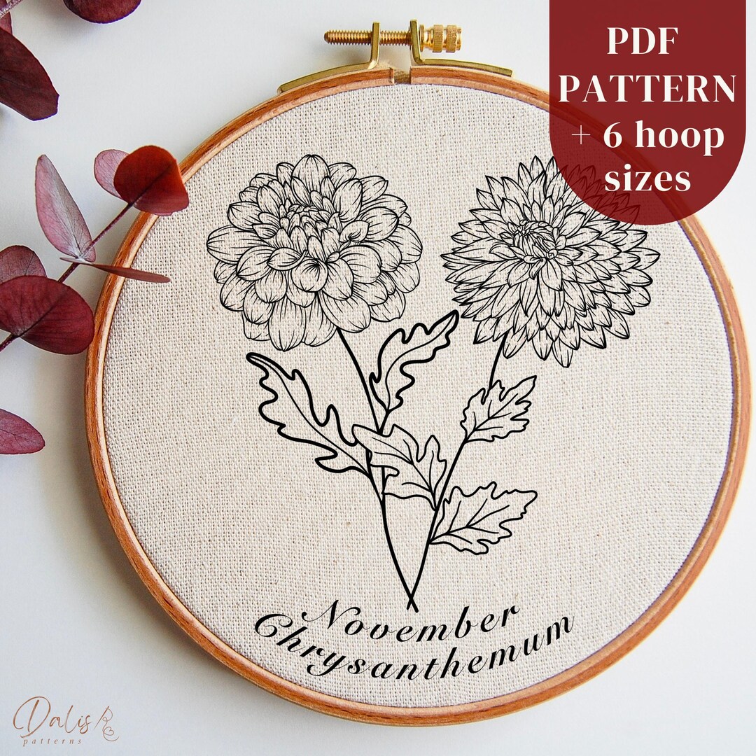November Birth Month Flower Hand Embroidery PDF Pattern: Chrysanthemum ...