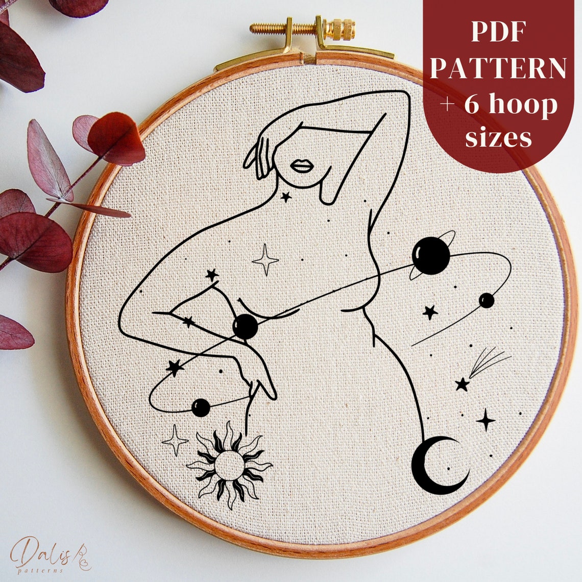 Celestial Woman Embroidery Design File, Curvy Female Hand Embroidery ...