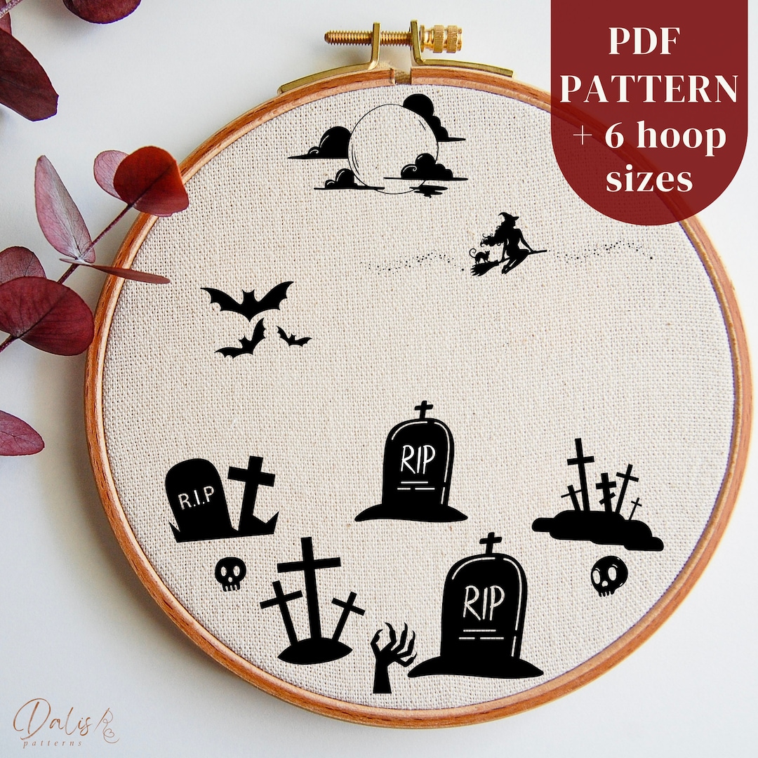 Cemetery DIY Hand Embroidery PDF Pattern for Halloween Hoop Art ...