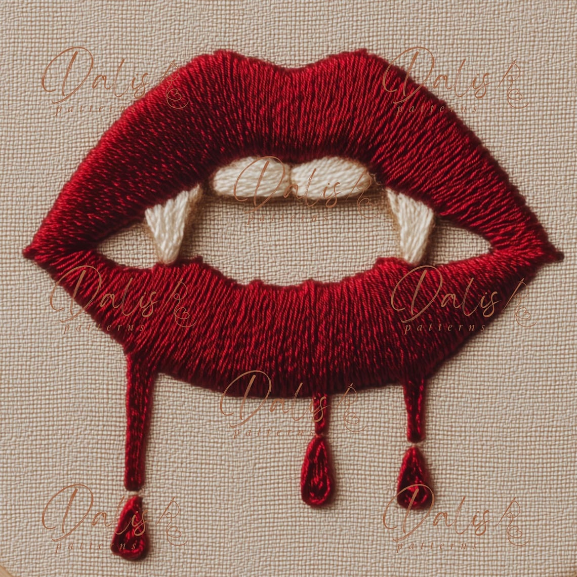 Vampire Lips Embroidery Pattern, Halloween Hand Embroidery Design ...