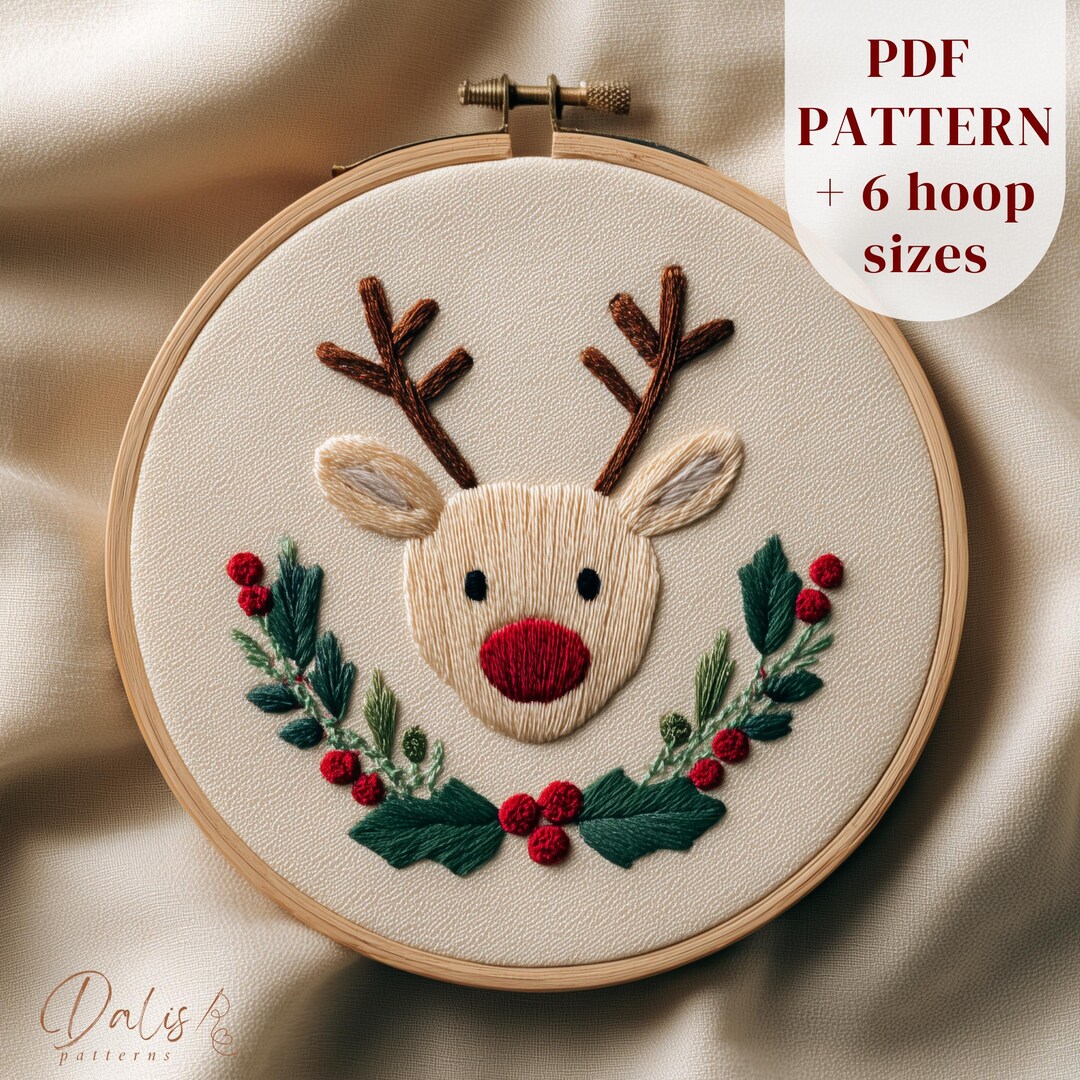 Printable Hand Embroidery Pattern, Christmas Reindeer Embroidery Design ...