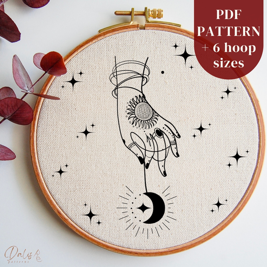 Celestial Embroidery PDF Pattern Template, Sun, Moon, Stars DIY ...