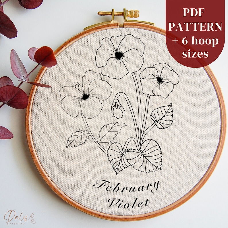 Violet Hand Embroidery PDF Pattern Design February Birth - Etsy